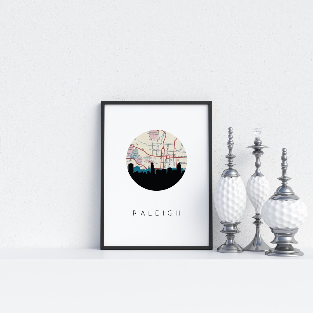 Raleigh NC Map Art, Raleigh Skyline Art Print, Raleigh North Carolina ...