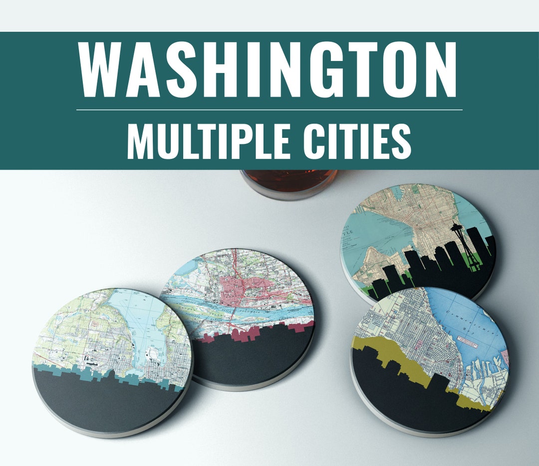 Washington State Gifts, Seattle Map Coasters, Seattle City Coasters ...