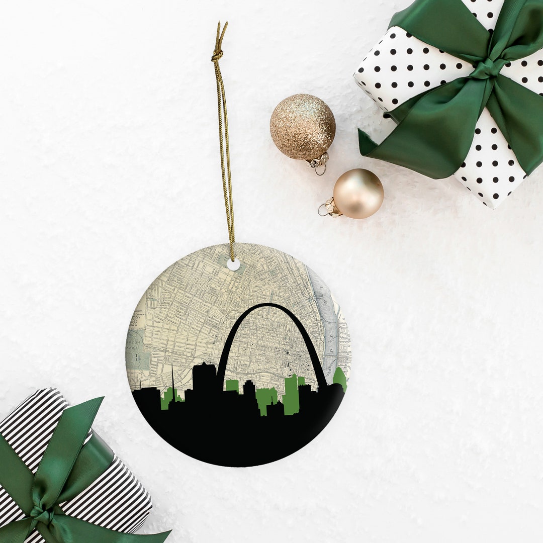 St Louis Skyline Ceramic Ornament, St Louis Skyline and Missouri Map ...
