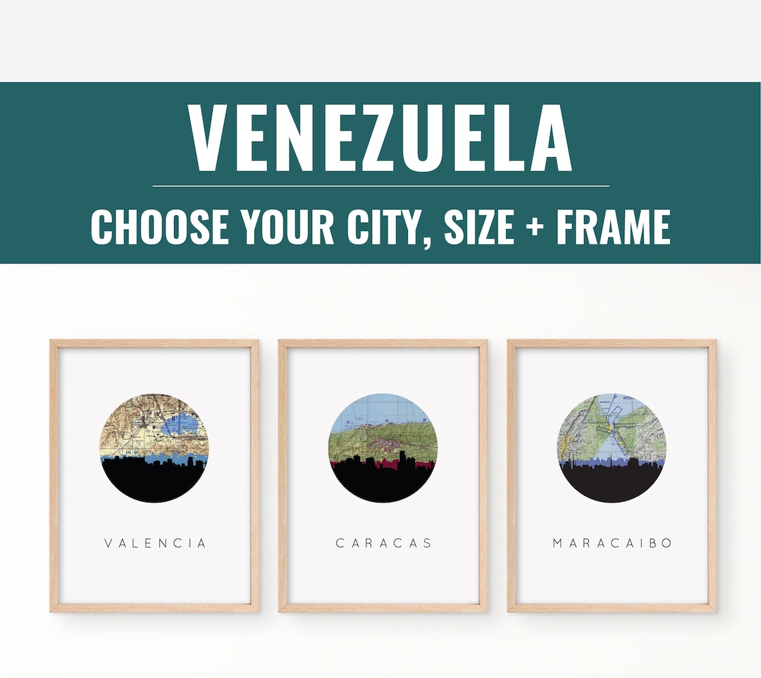 Venezuela Map Wall Art: Caracas, Barquisimeto, Maracaibo & Valencia ...