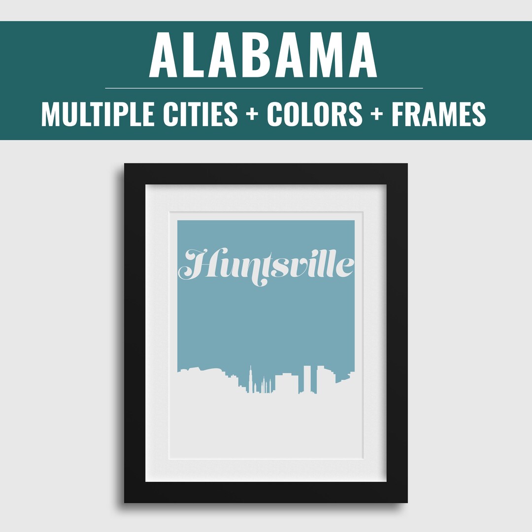 Alabama Minimalist Wall Art, Retro Inspired City Skyline Art, Framed ...