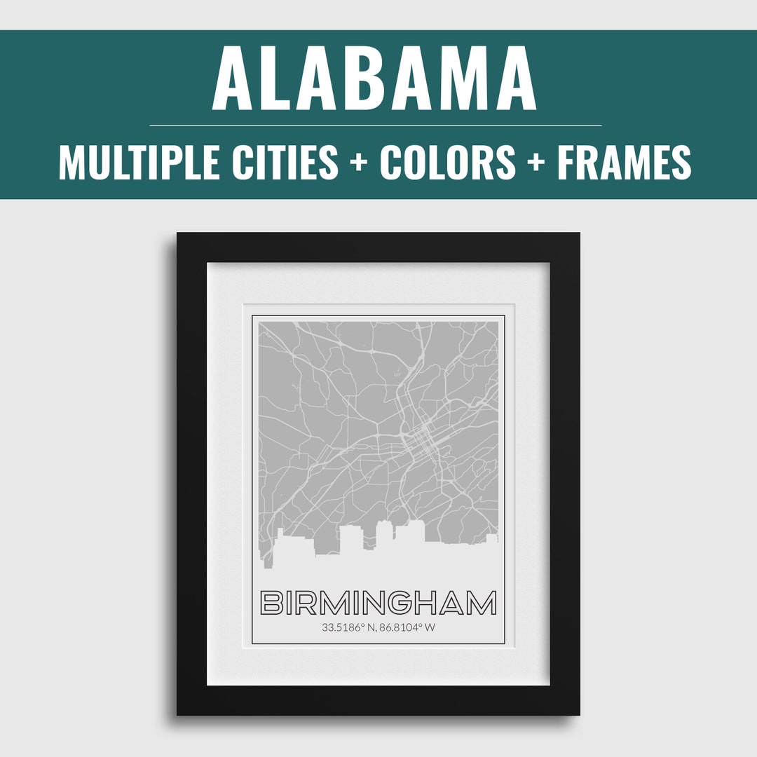 Alabama City Map Art, Framed Alabama Art Print, Multiple Alabama Cities ...