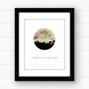 Turks and Caicos Map Art, Caribbean Art Print, Caribbean Decor, Travel ...
