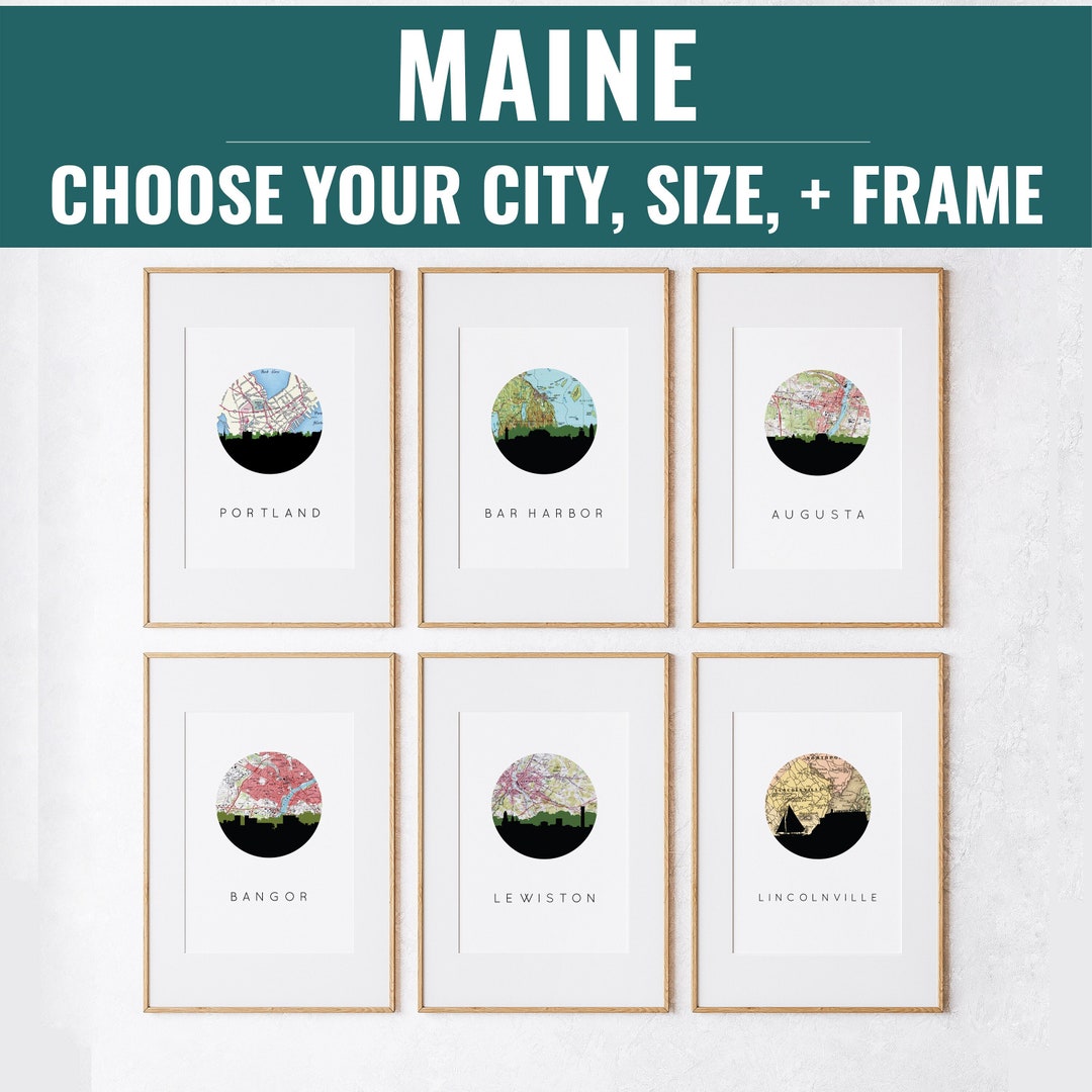 Maine Map Wall Art, Portland Maine Art, Maine Vintage Map Poster, Maine ...