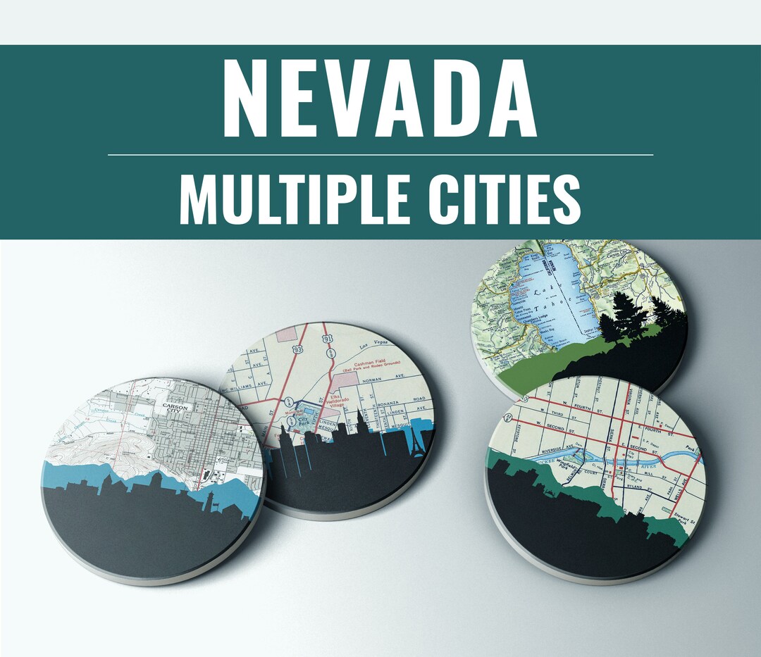 Nevada City Map Coasters: Las Vegas, Reno, Tahoe, Carson City - Etsy
