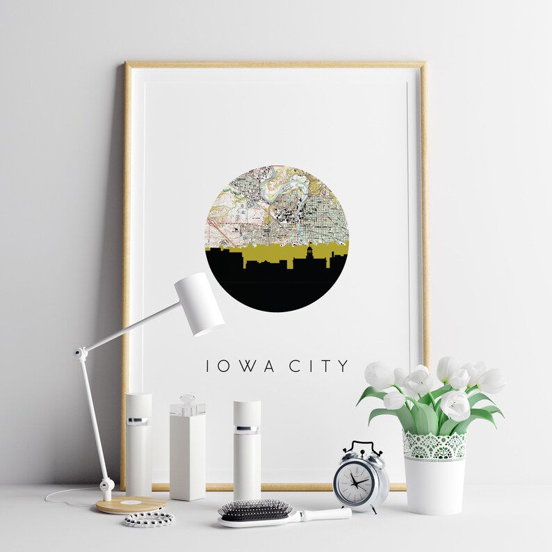 Iowa City Skyline Print Iowa Wall Art Iowa City Map Print | Etsy