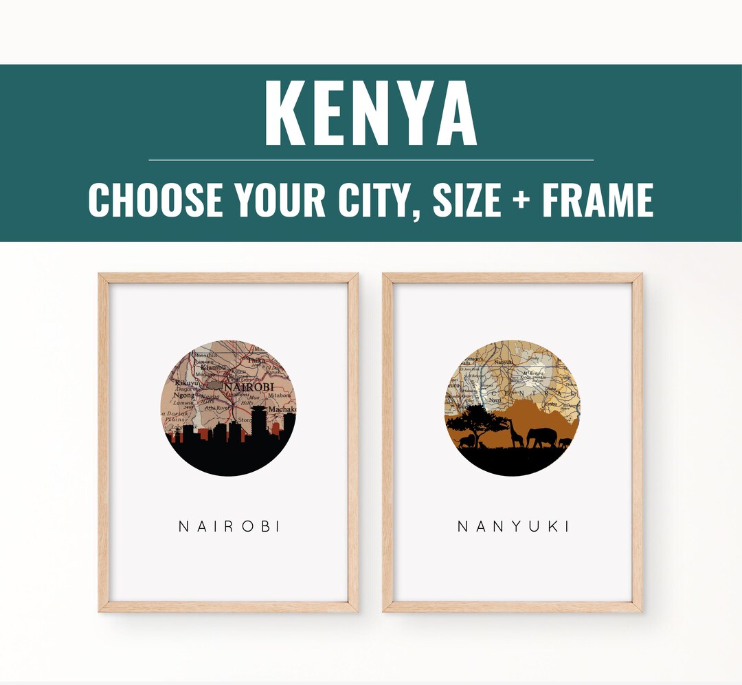 Kenya Map Print Africa Wall Art & Nairobi Decor Framed Kenya Home Decor ...