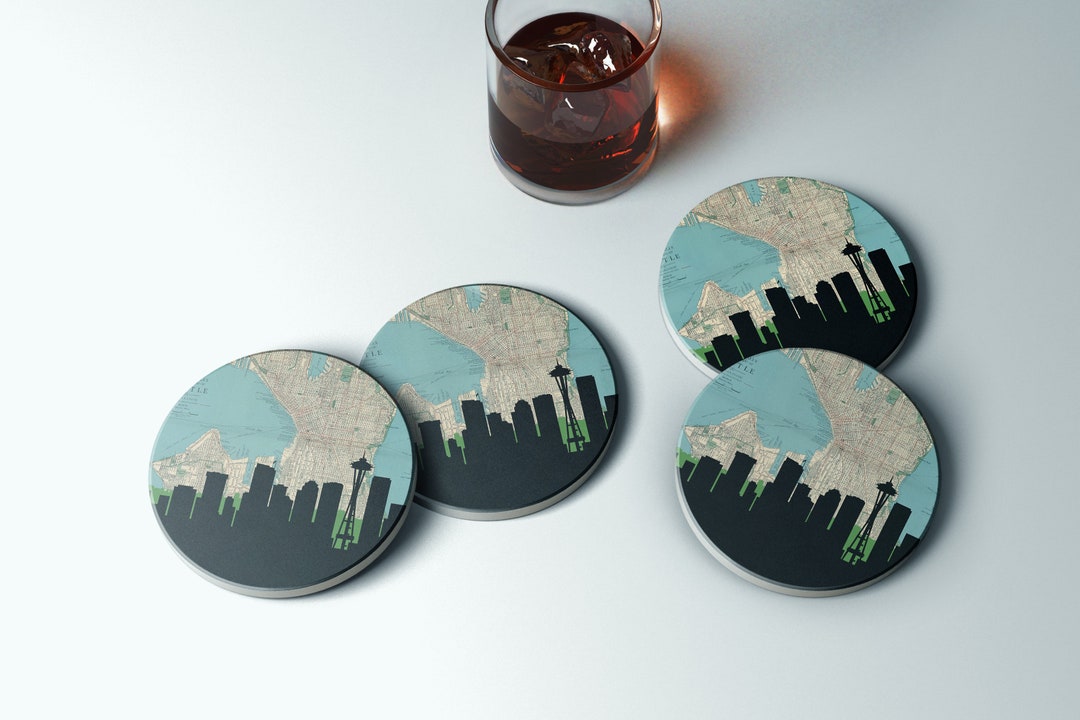 Seattle Map Coaster Set, Seattle Gifts, Seattle Drink Coasters, Seattle ...