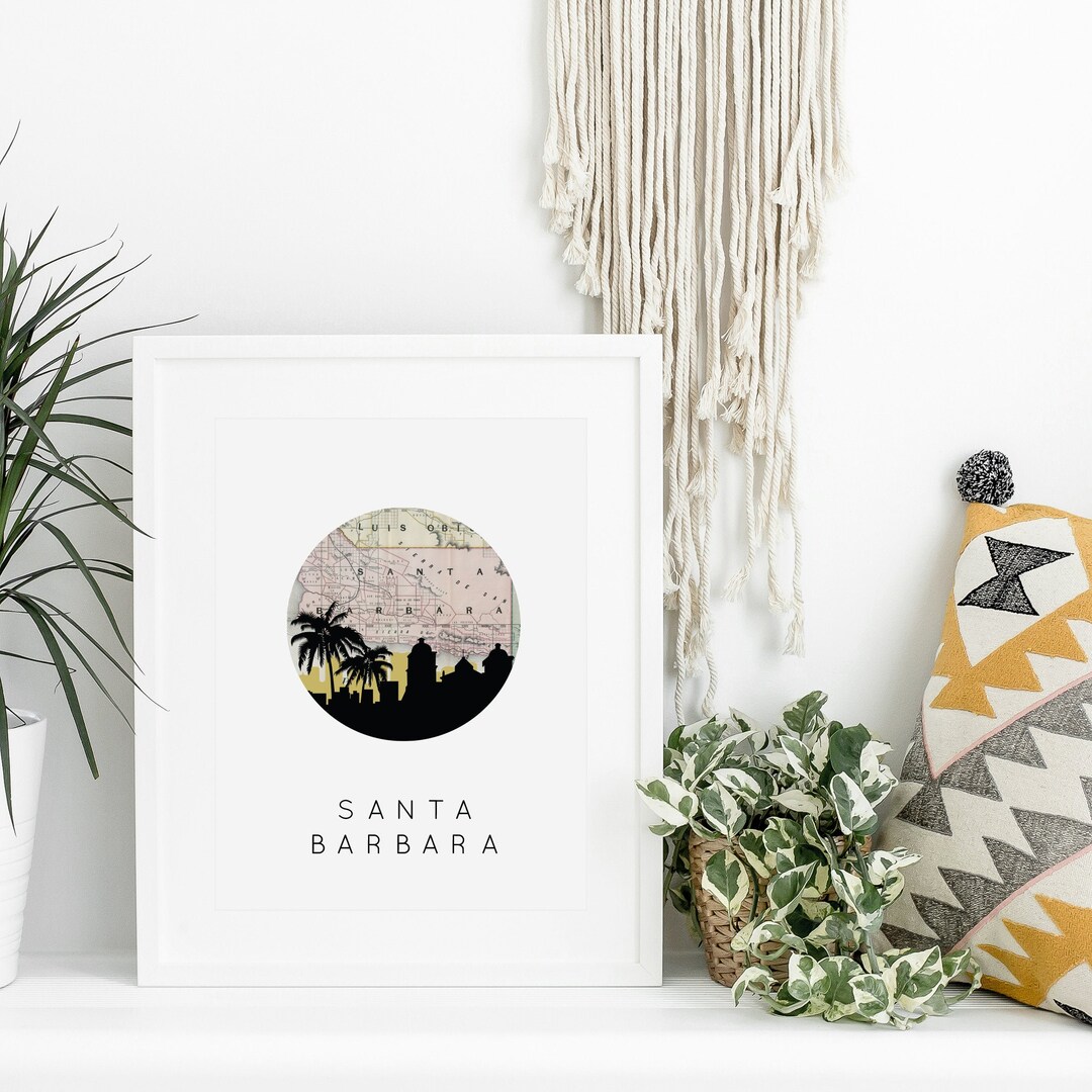 Santa Barbara Art Print, Santa Barbara Poster, Santa Barbara Map Print ...