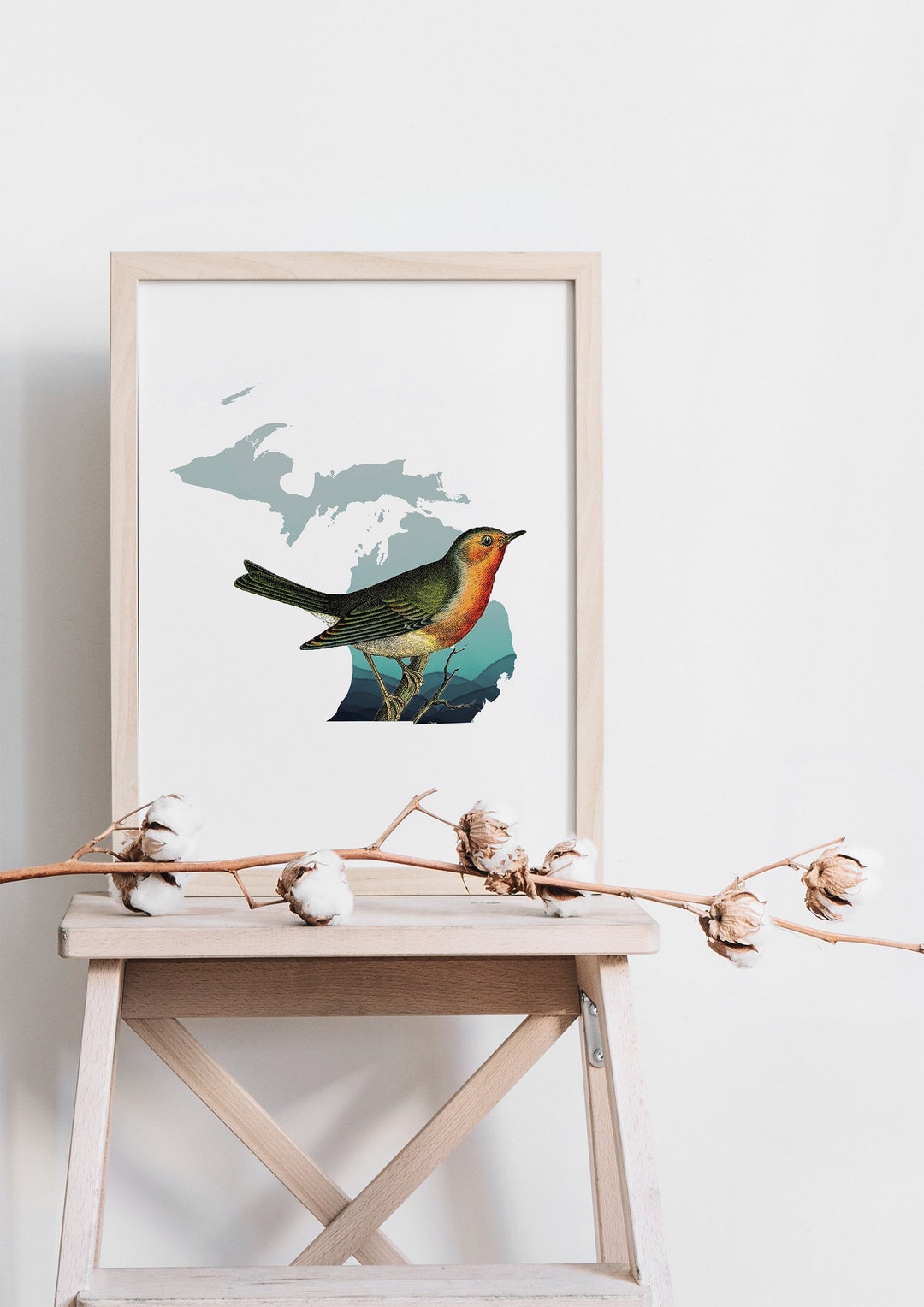 Robin Bird Wall Art - Michigan State Bird Art Print, Red Robin Framed ...
