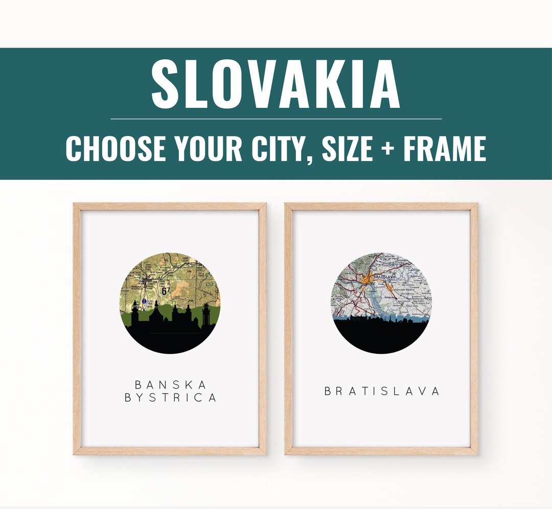 Slovakia Map Art - Bratislava & Kosice Print, Ready to Hang Christmas ...