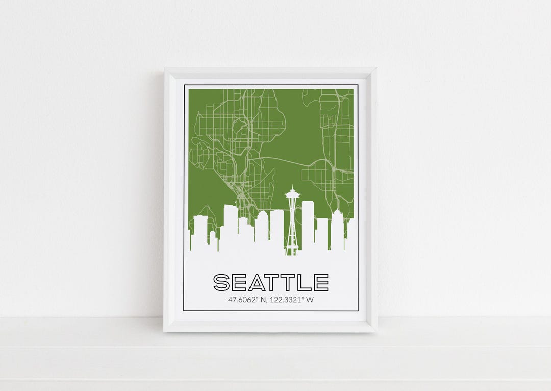 Seattle Map Art: Custom Skyline Line Art With Coordinates, Perfect Gift ...