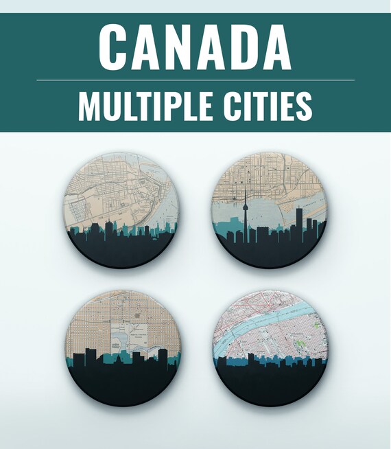 Canada City Map Coasters Set Stylish Canadian Drink Coasters for Home Bar Gifts and Unique Canada inspired Decor Etsy