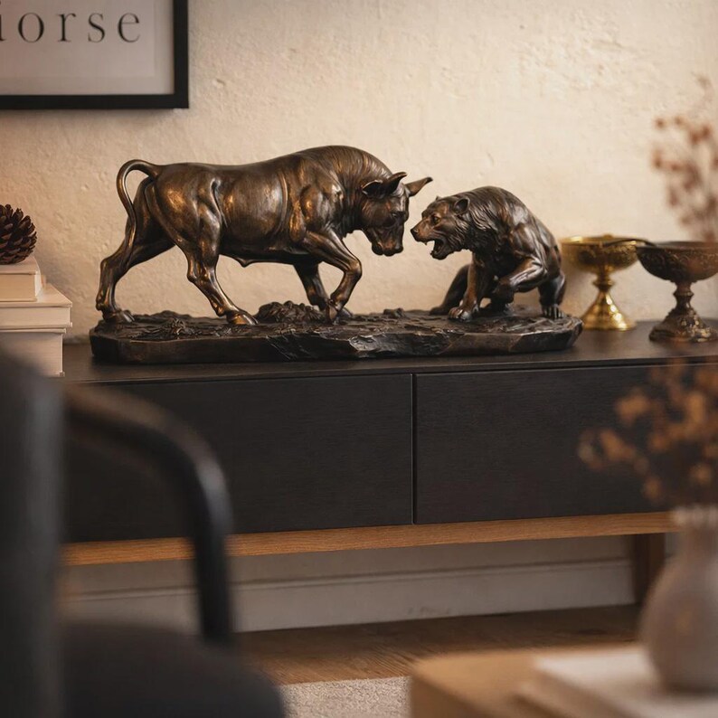 Bronze Finish Bull and Bear Statue, Wall Street Decor - Etsy