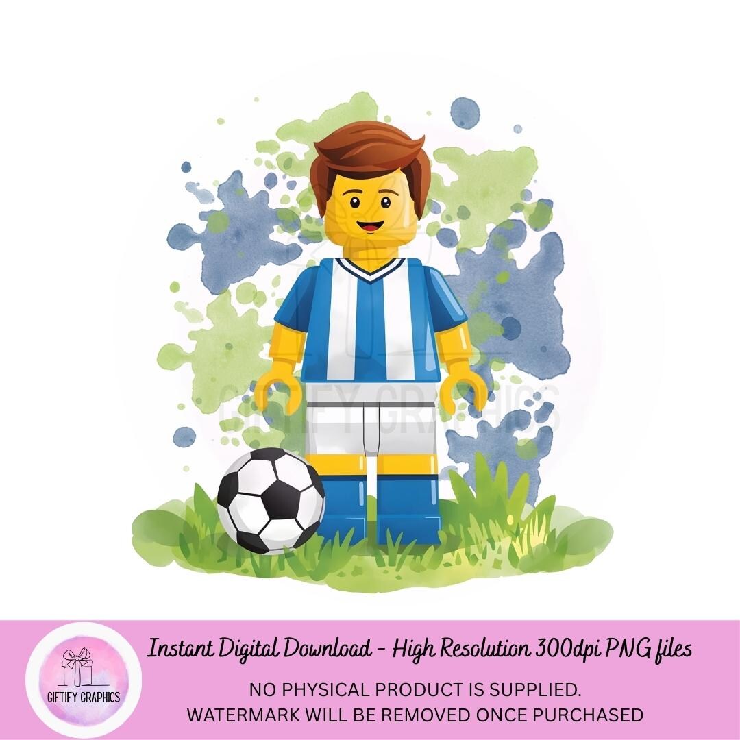 Brick Head Footballer Blue and White PNG Clipart, (digital Download) - Etsy