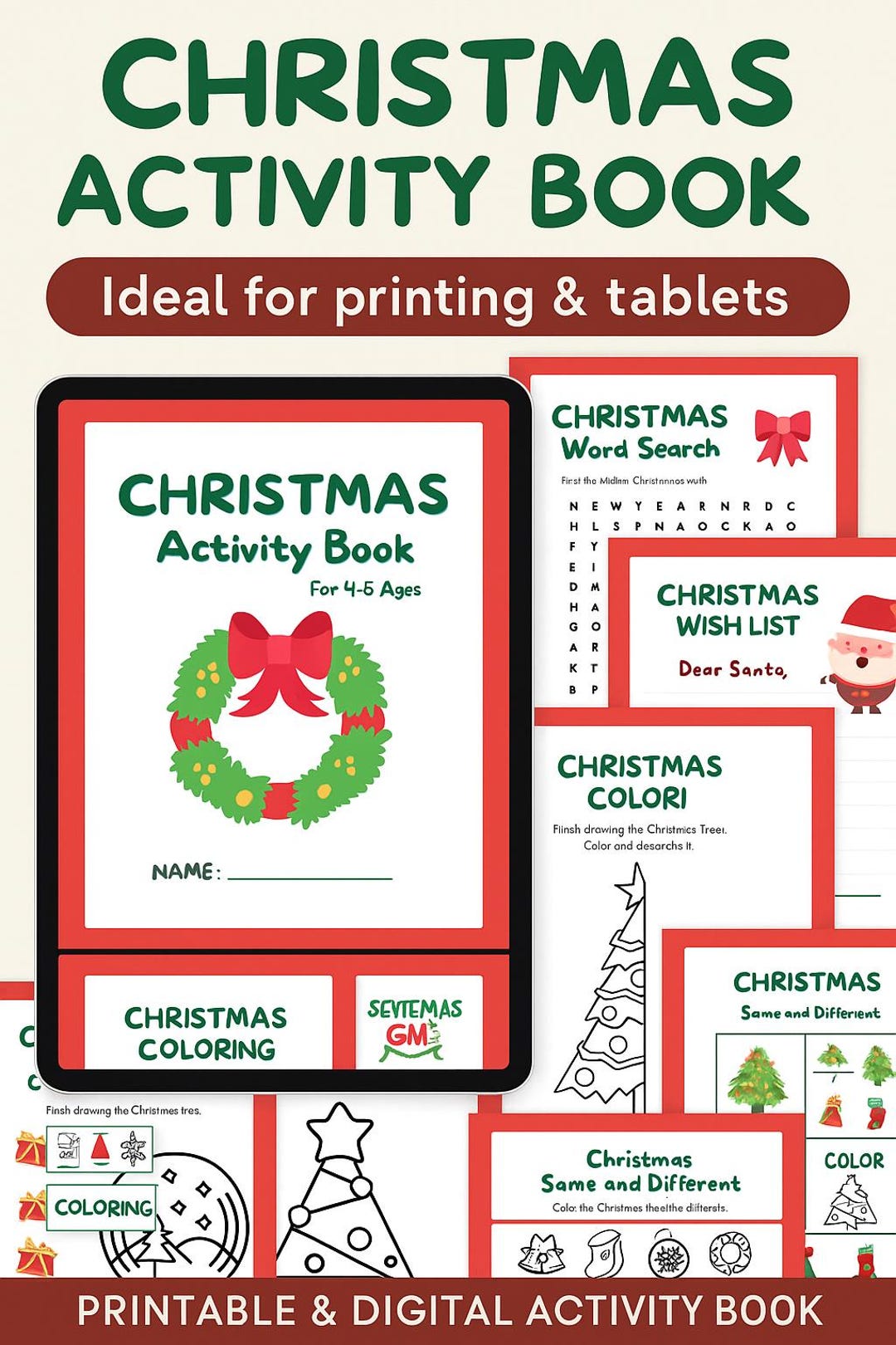 Printable Digital Christmas Activity Book for Kids (ages 3–6) | Holiday ...