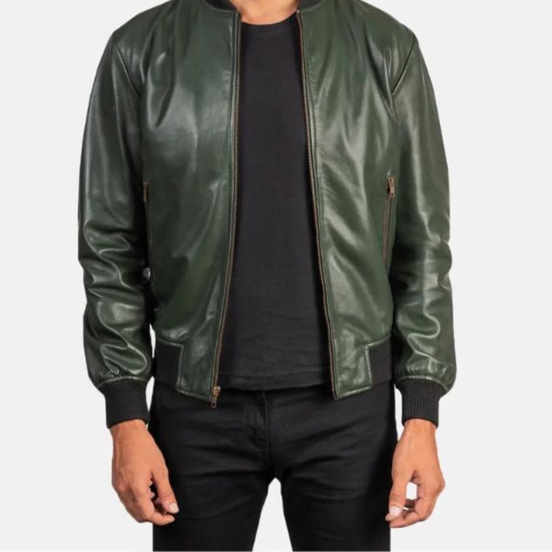 Shane Green Leather Bomber Jacket | Classic Style - Etsy