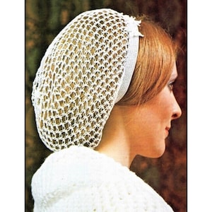 Vintage Crochet Pattern the Bun Snood Flower Band Snood PDF Digital ...