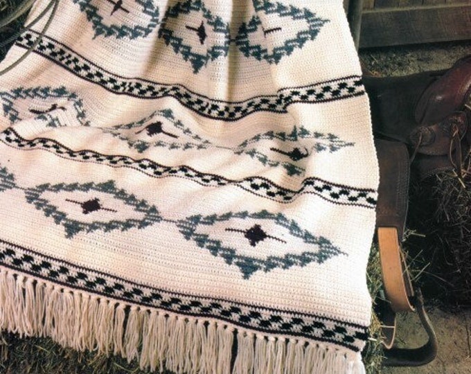 Vintage Crochet Blanket Pattern Native American Navajo Indian Afghan ...