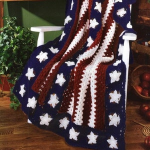 Vintage Afghan Crochet Pattern American Flag Blanket Panel Strips Throw ...