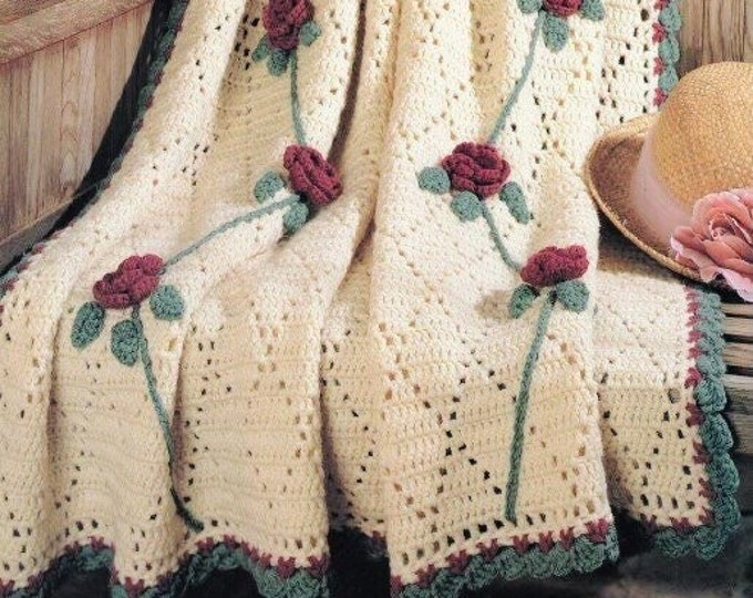 Vintage Rose Crochet Blanket Pattern Rambling Rose Afghan Throw PDF ...