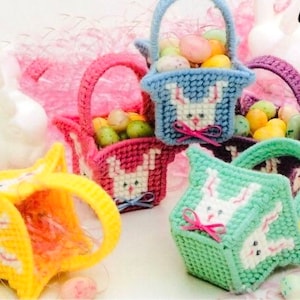 Vintage Plastic Canvas Pattern Mini Easter Bunny Baskets Spring PDF ...