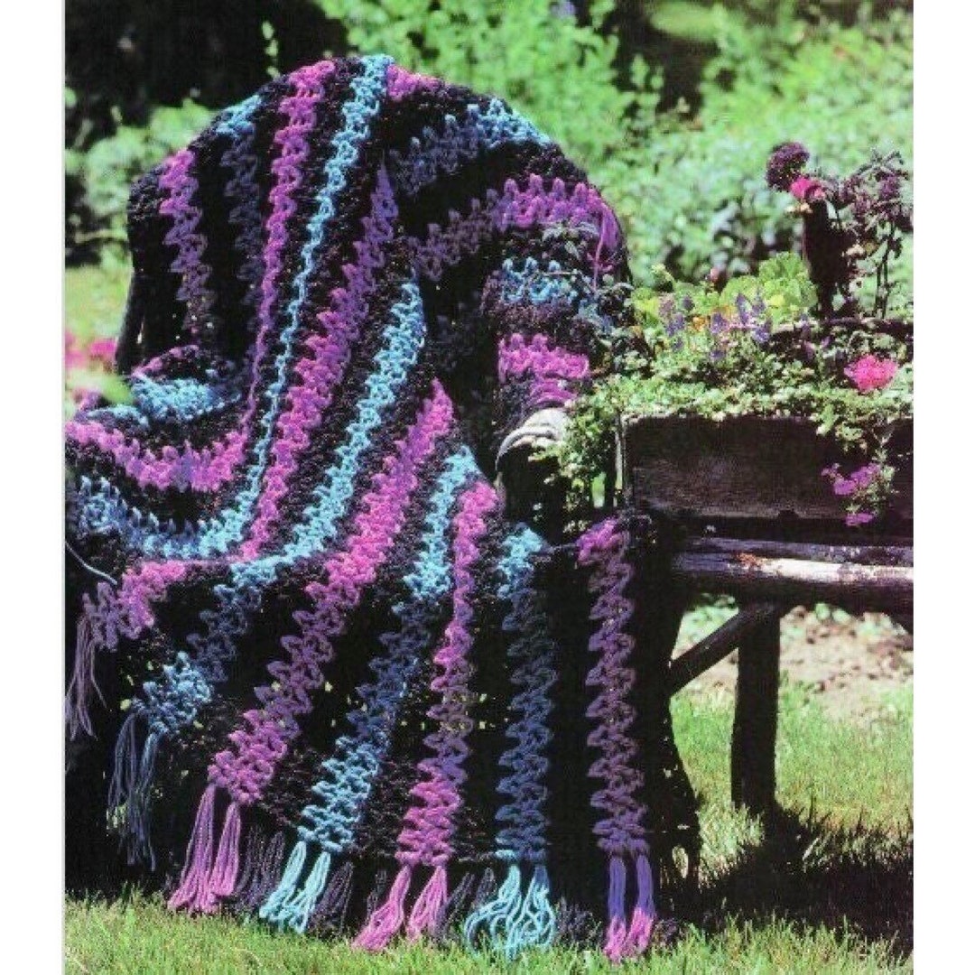 Vintage Crochet Blanket Pattern Bold Stripes Afghan PDF Instant Digital ...