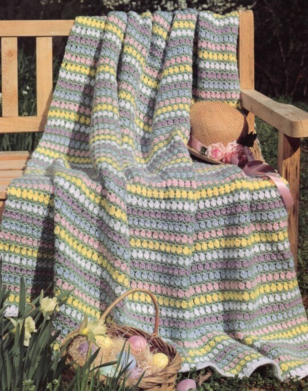 Vintage Afghan Crochet Pattern Pastel Easter Egg Spring Throw Blanket ...