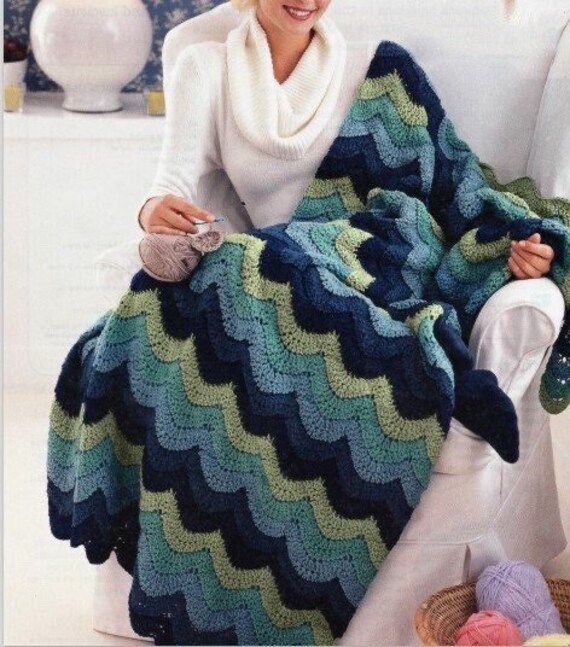 Vintage Afghan Crochet Pattern Ocean Waves Ripple Throw - Etsy