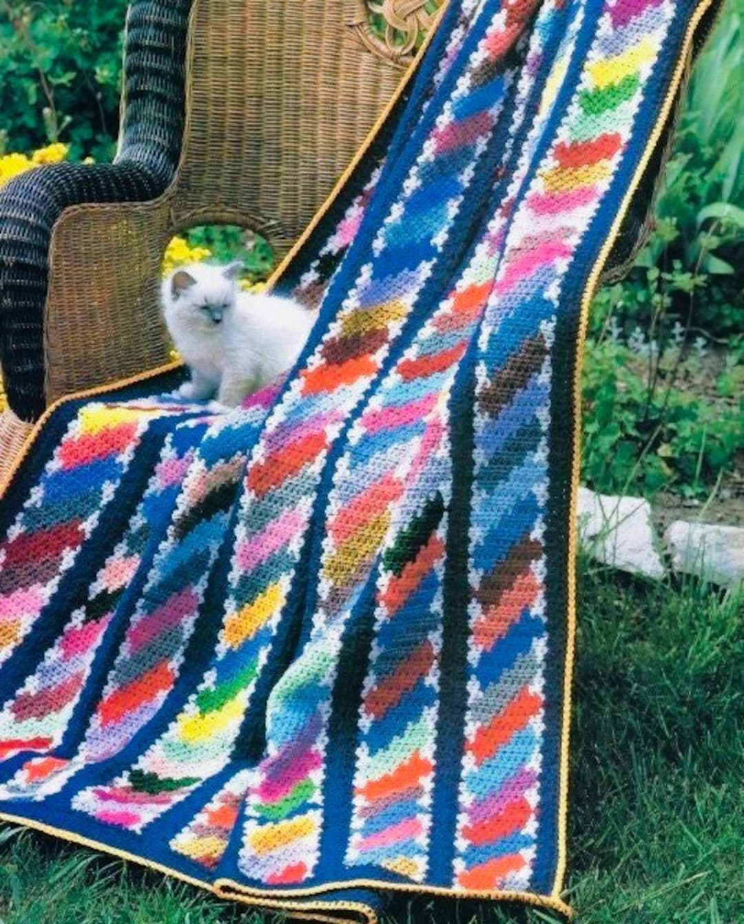 Vintage Crochet Afghan Pattern Colorful Bricks Blanket Paneled Throw ...