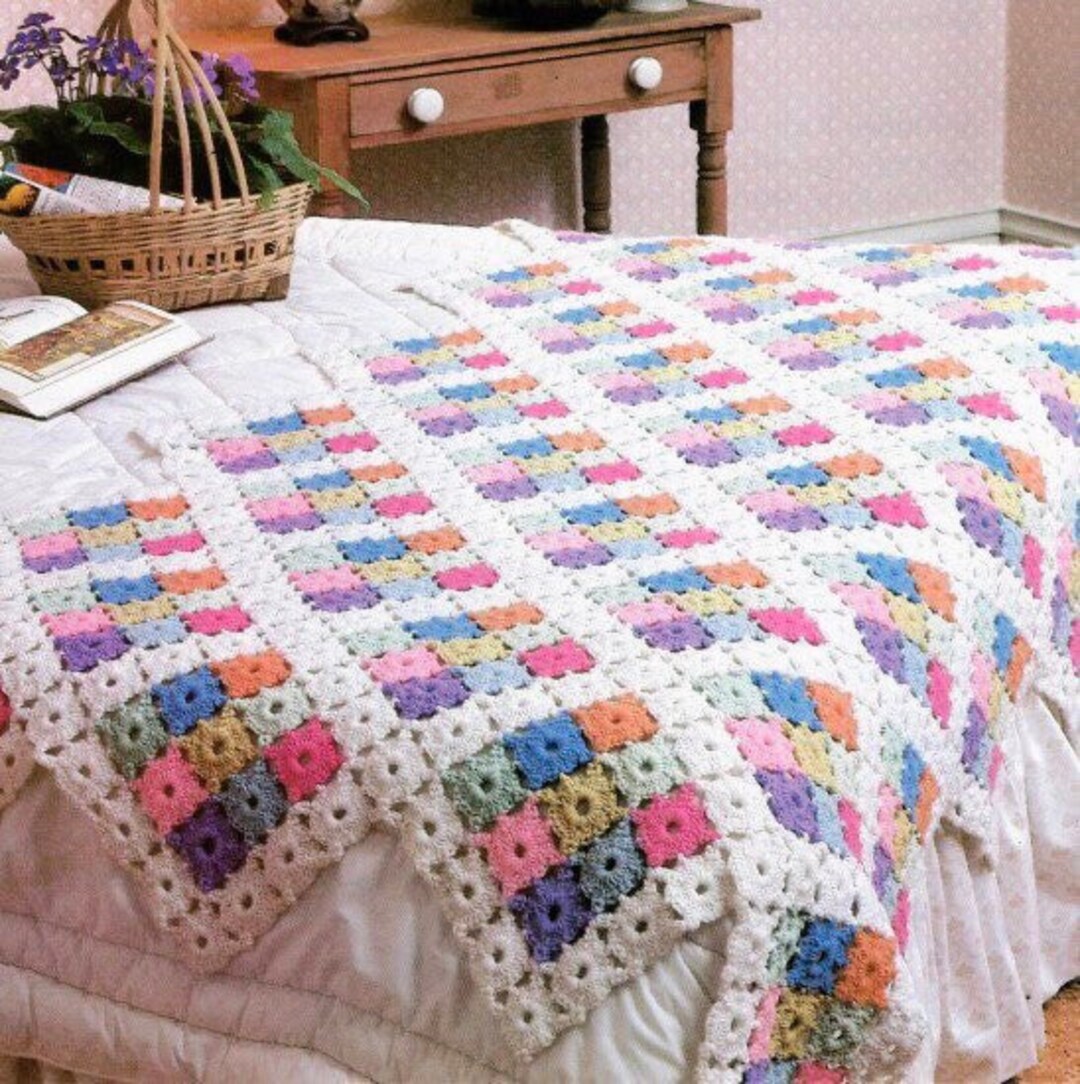 Vintage Afghan Crochet Pattern Pastel Medallions Granny Scrap Motif ...