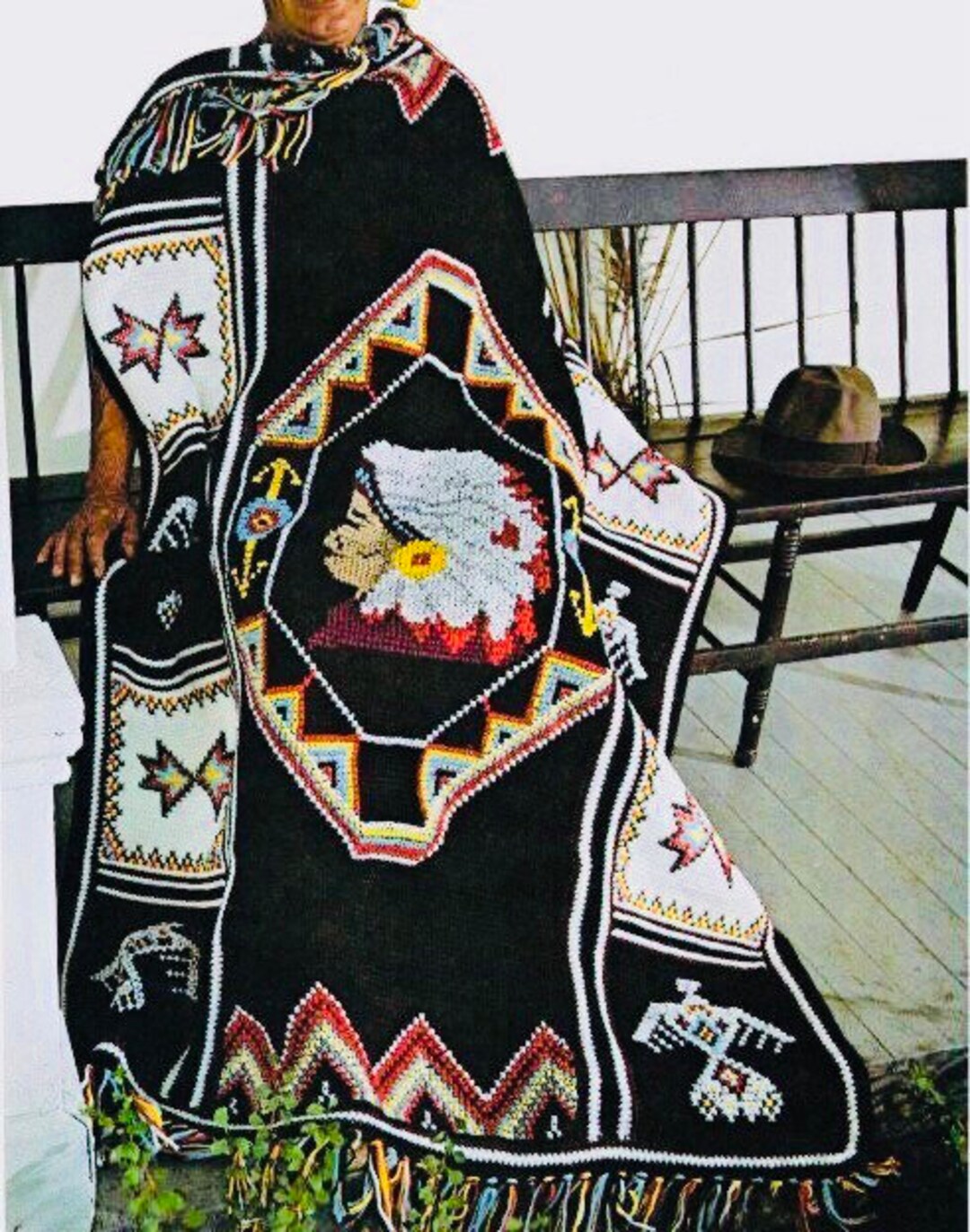Vintage Crochet Afghan Pattern Native American Indian Head Blanket ...
