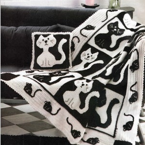 Vintage Afghan Crochet Pattern Cat and Mouse Yin Yang Throw Blanket ...