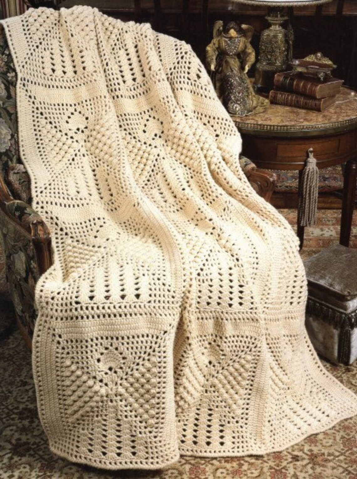 Vintage Afghan Crochet Pattern Angels All Around Popcorn Stitch Motif ...