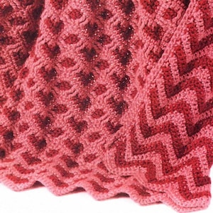 Vintage Crochet Pattern Sweetheart Ripple Afghan Pink Red Hearts Throw ...