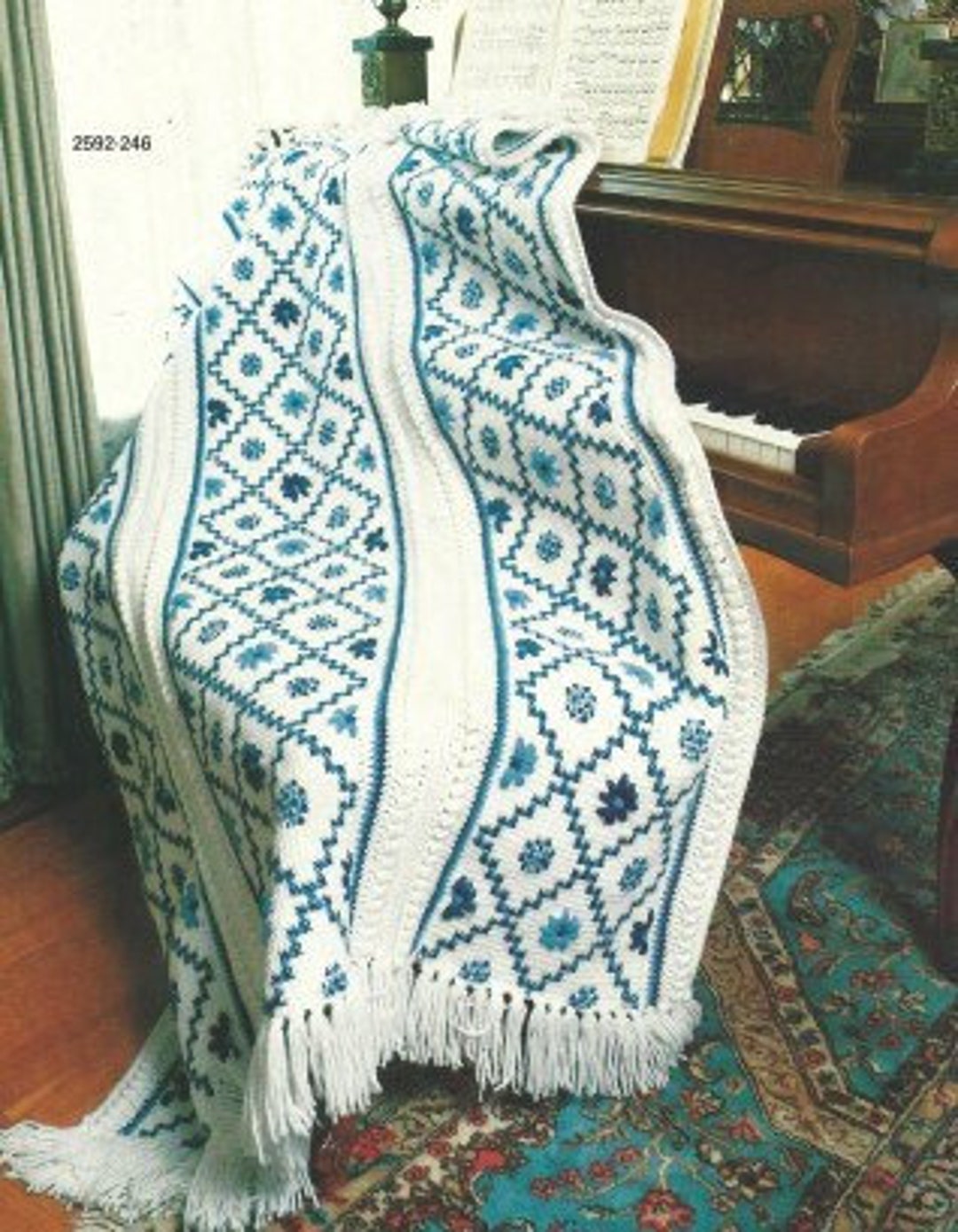 Vintage Crochet Pattern Nordic Panel Snowflake Afghan Throw Blanket PDF ...