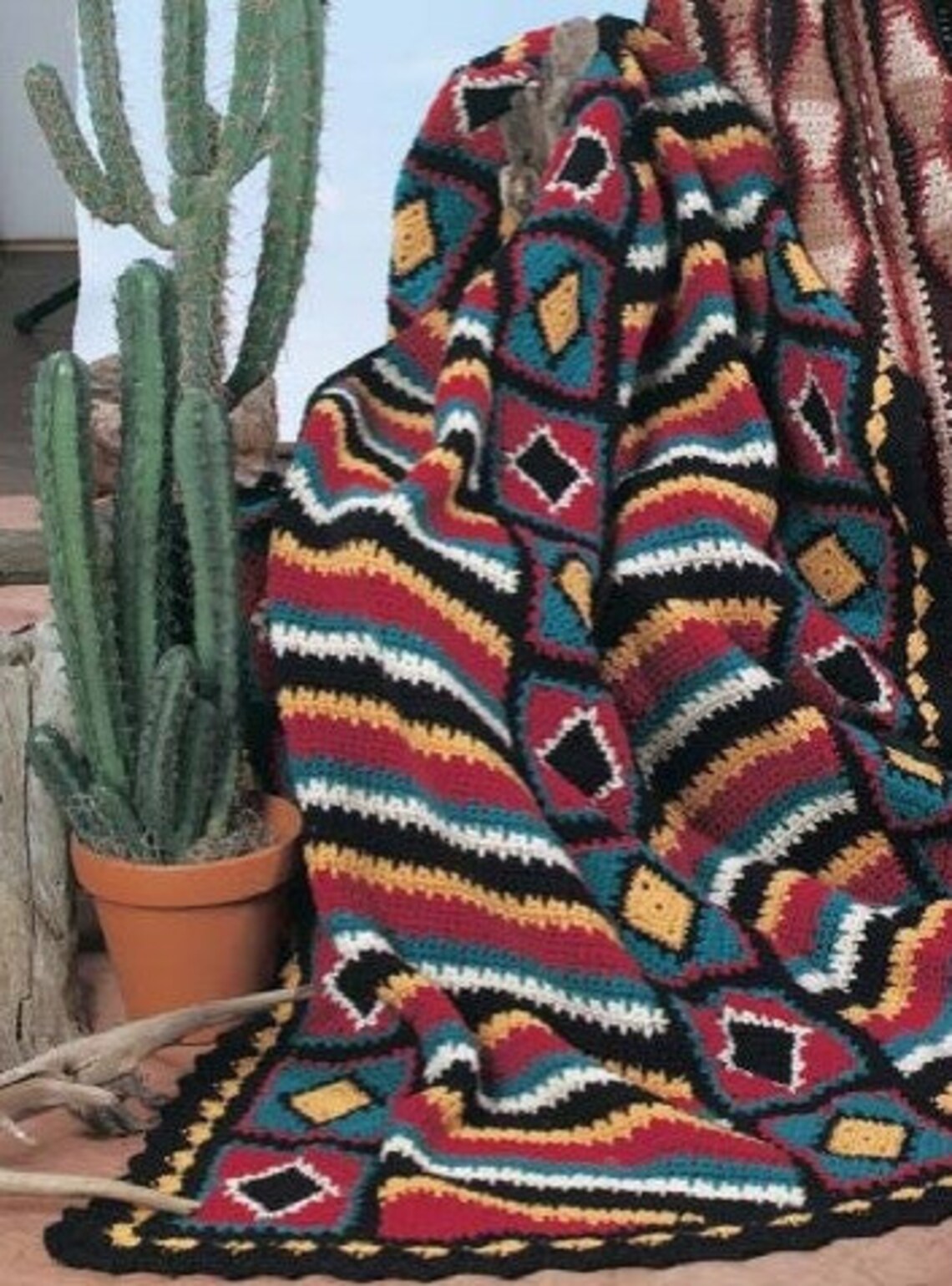 Vintage Afghan Crochet Pattern Striped Southwestern Navajo Diamonds ...