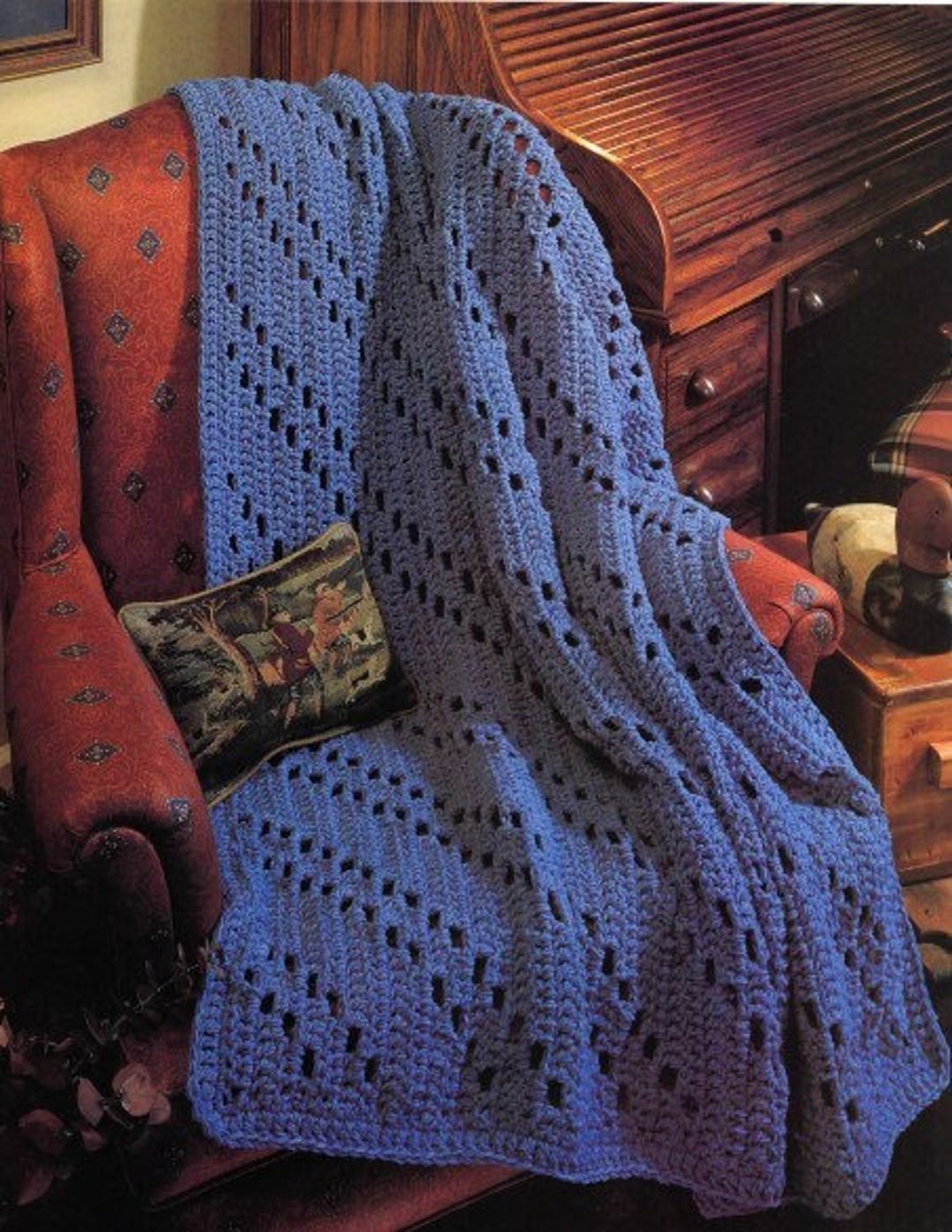 Vintage Afghan Crochet Pattern Double Stair Strep Openwork Throw ...