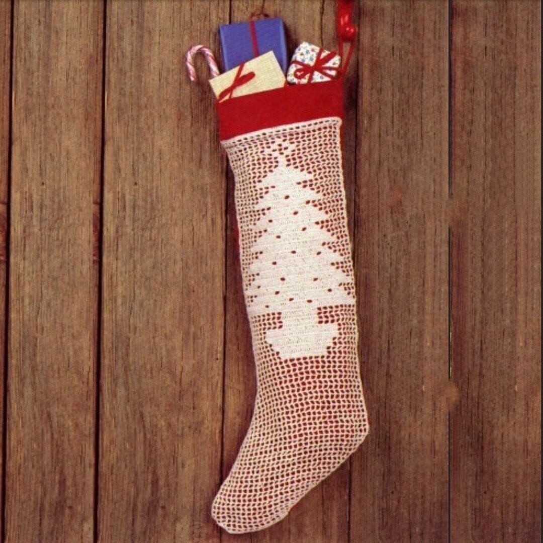 Vintage Christmas Stocking Pattern Filet Crochet Classic Victorian ...