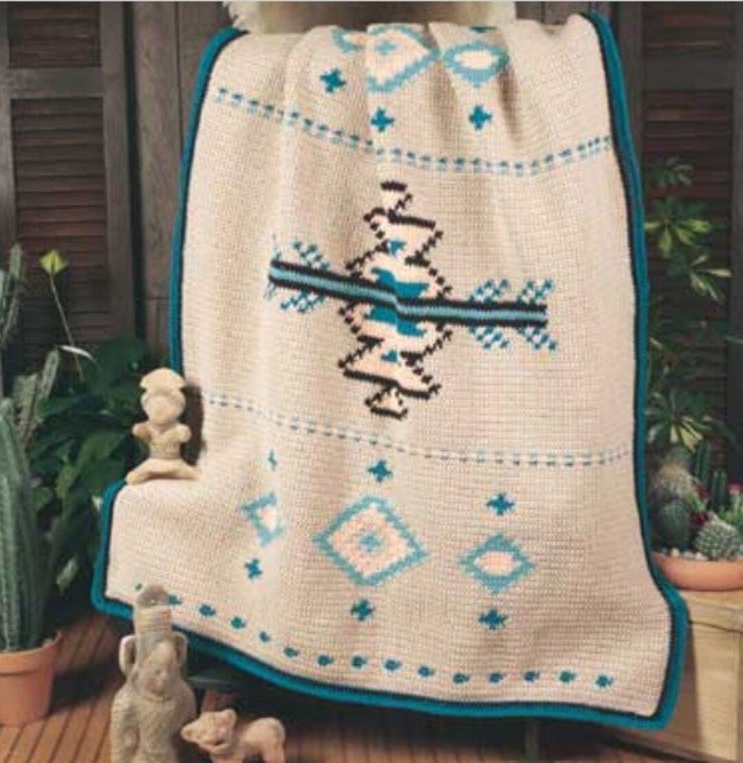 Vintage Crochet Blanket Pattern Native American Southwestern Navajo ...