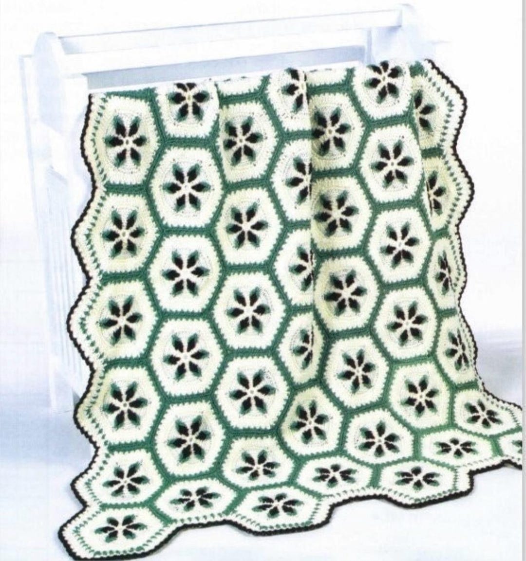 Vintage Afghan Blanket Crochet Pattern Old Fashion Christmas Snowflake ...