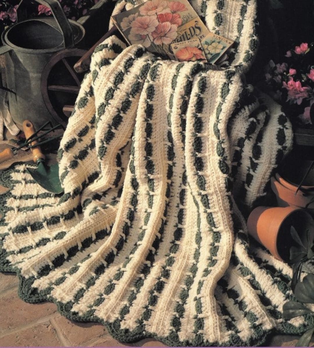 Mile a Minute Vintage Crochet Pattern Picket Fences Afghan Scalloped ...