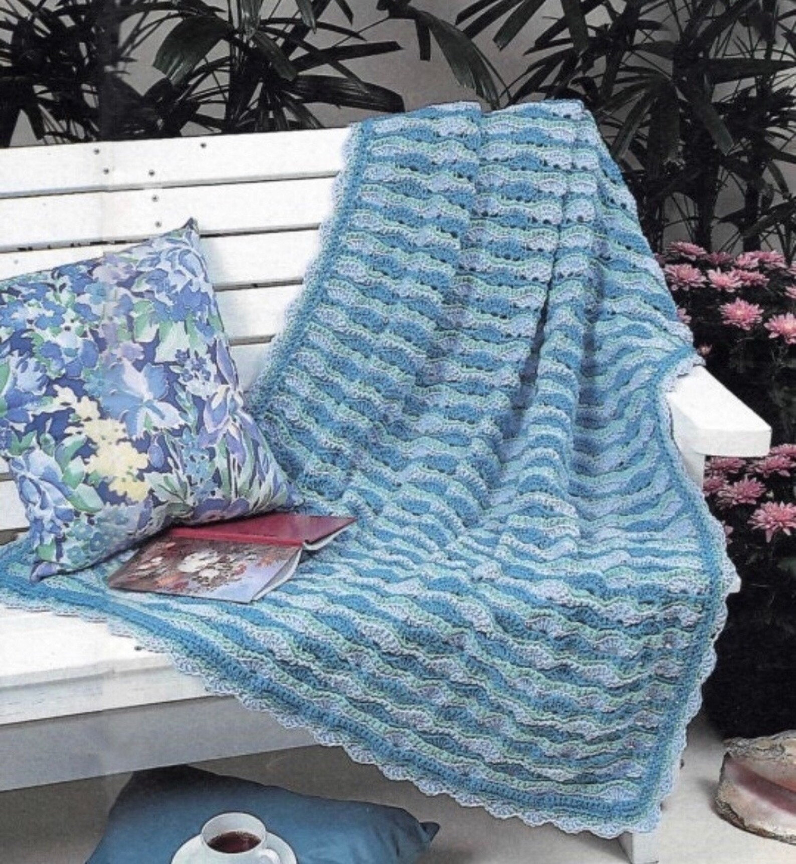Vintage Crochet Pattern Seascape Ocean Waves Ripple Afghan Blanket PDF ...