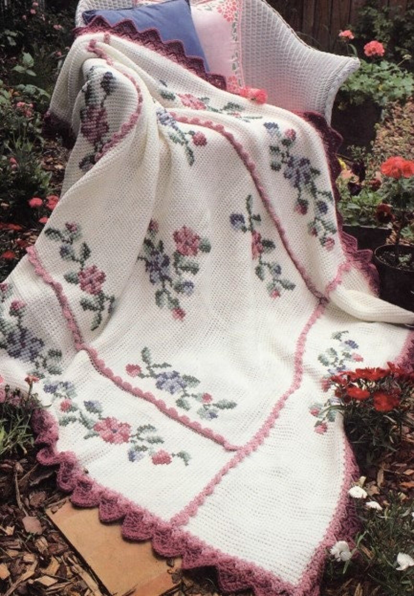 Vintage Crochet Pattern Spring Garden Rose Floral Afghan - Etsy
