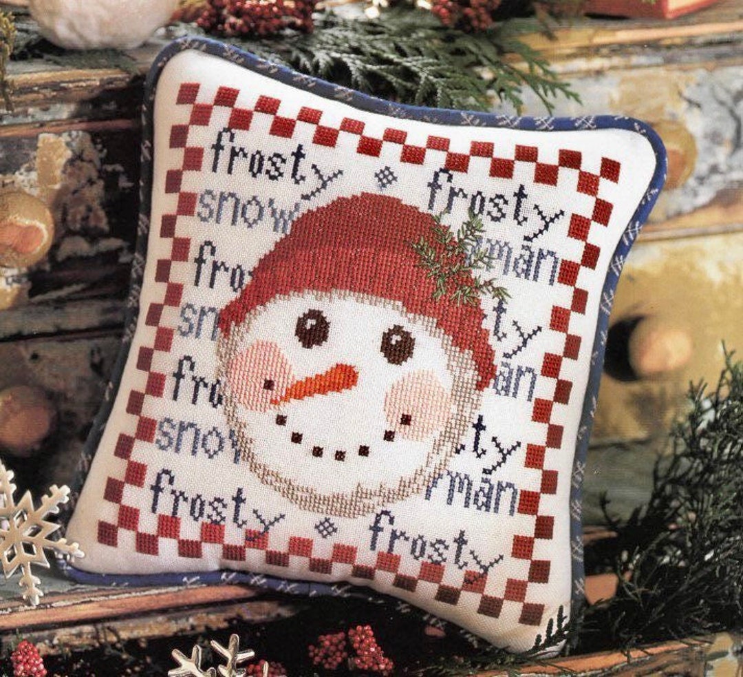 Vintage Christmas Cross Stitch Pattern Frosty the Snowman Pillow or ...
