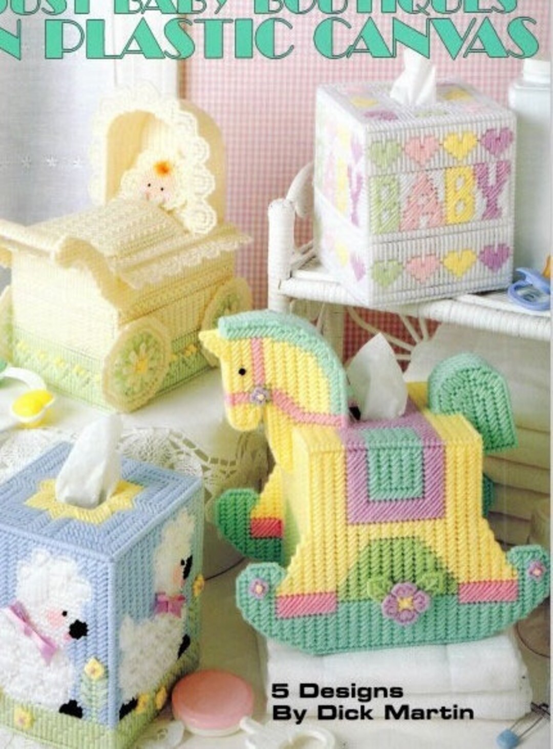 Vintage Plastic Canvas Patten Book Just Baby Boutique Tissue Box Covers ...
