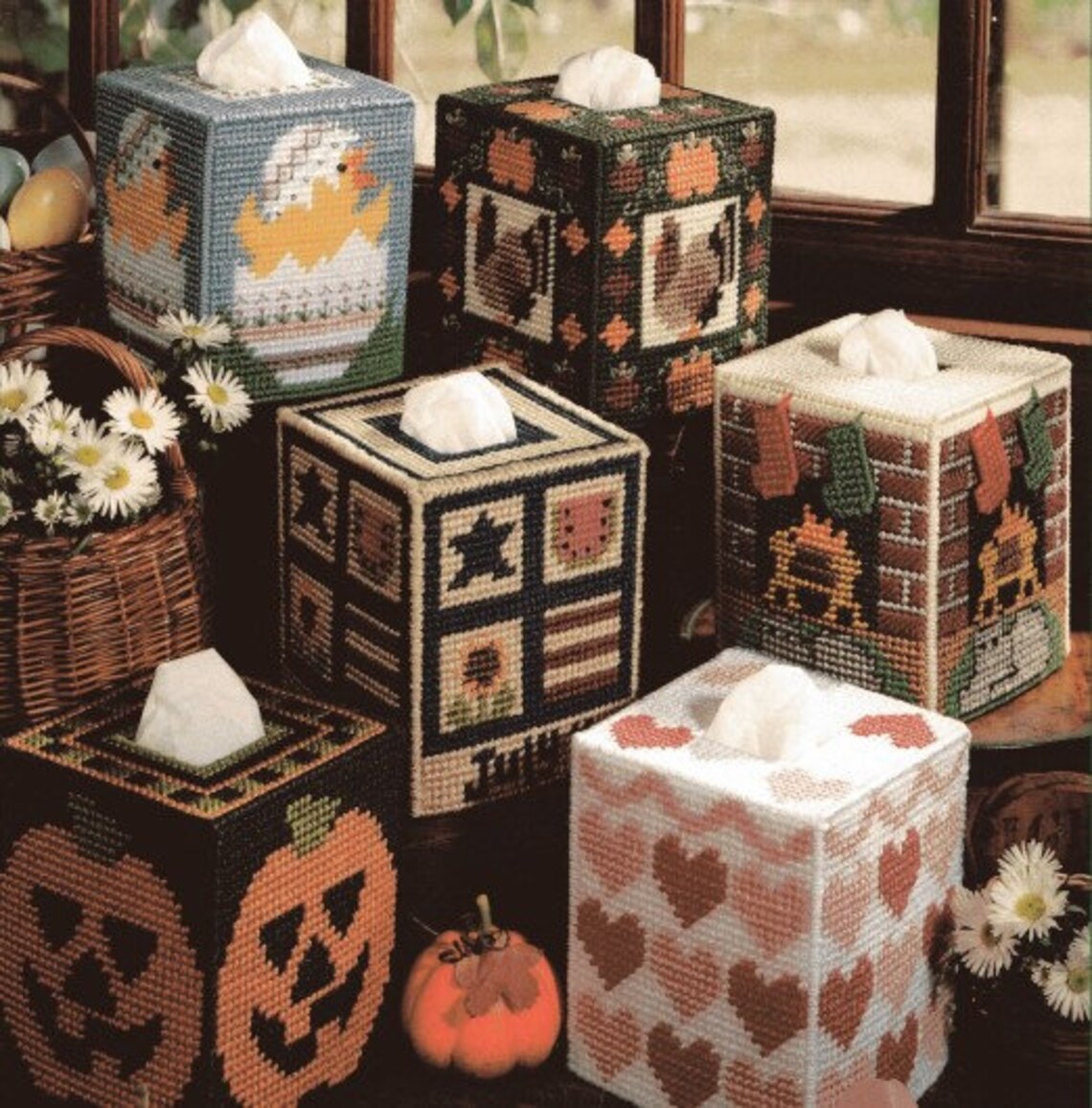 Vintage Plastic Canvas Patten Book Holiday Boutique Tissue Box Covers ...