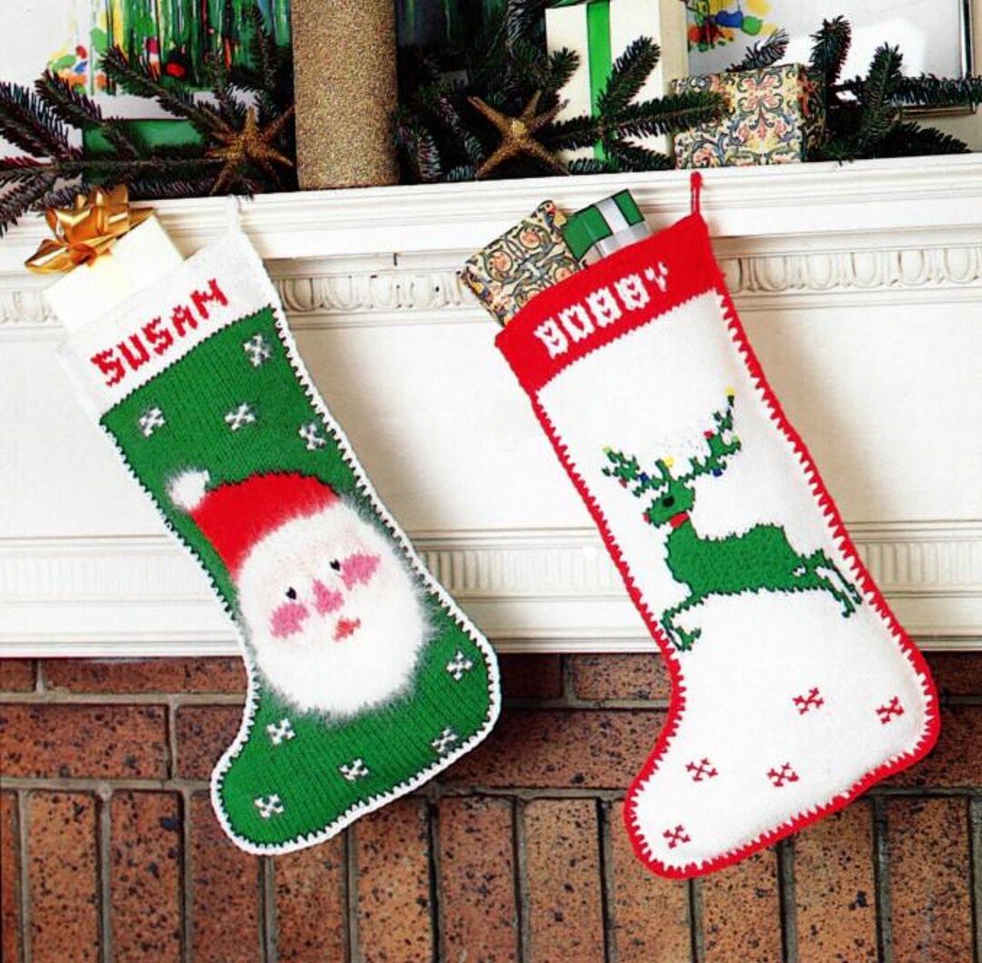Vintage Christmas Stocking Knitting Pattern Classic Santa Claus and ...