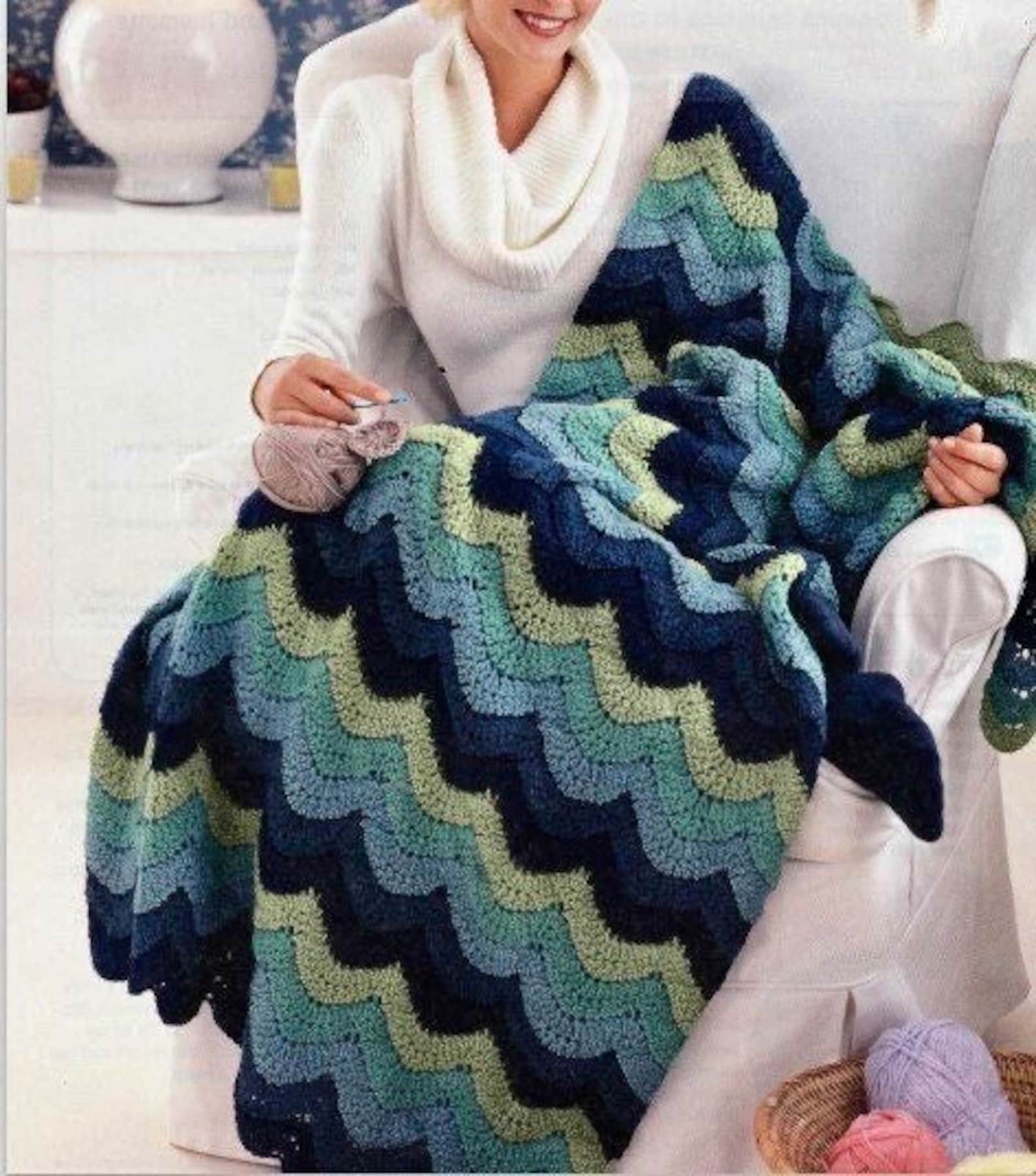 Vintage Afghan Crochet Pattern Ocean Waves Ripple Throw Blanket PDF ...