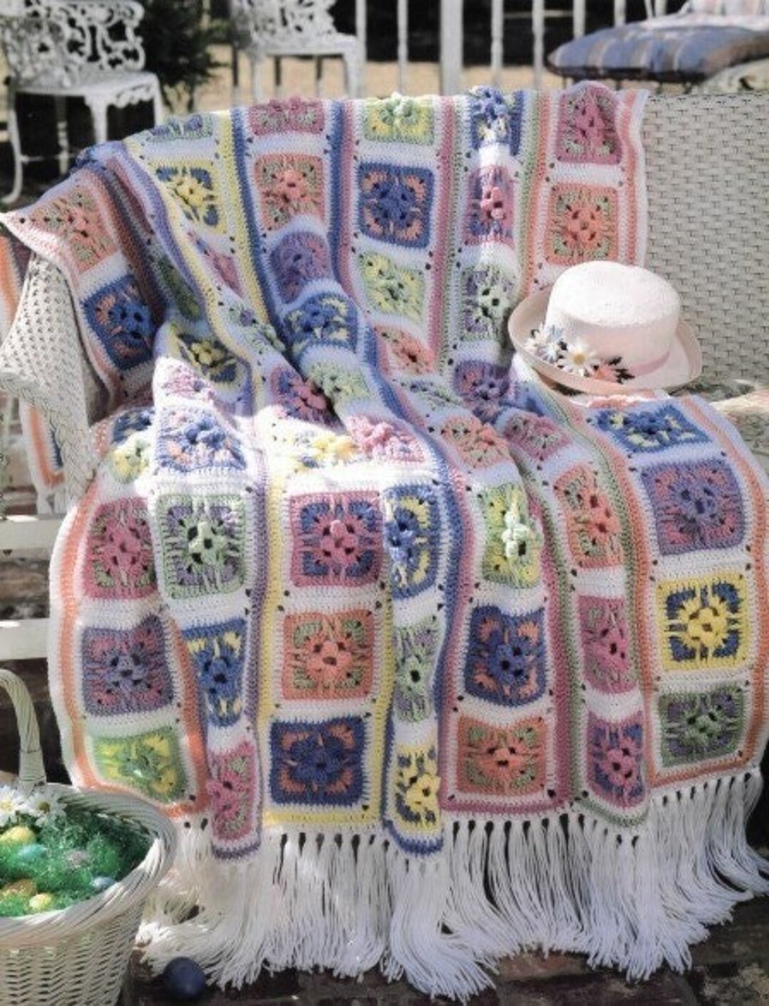 Vintage Afghan Crochet Pattern Pastel Easter Egg Granny Square Motif ...